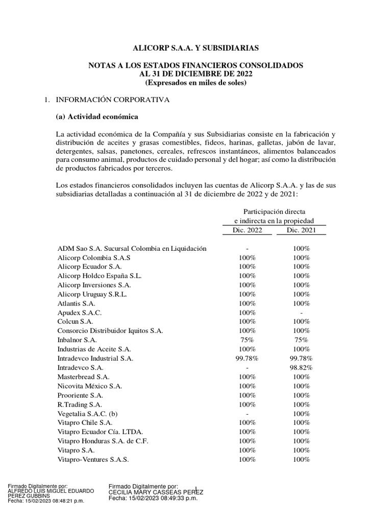 Notas EEFF Consolidado | PDF | normas internacionales de INFORMACION FINANCIERA | Compartir ...