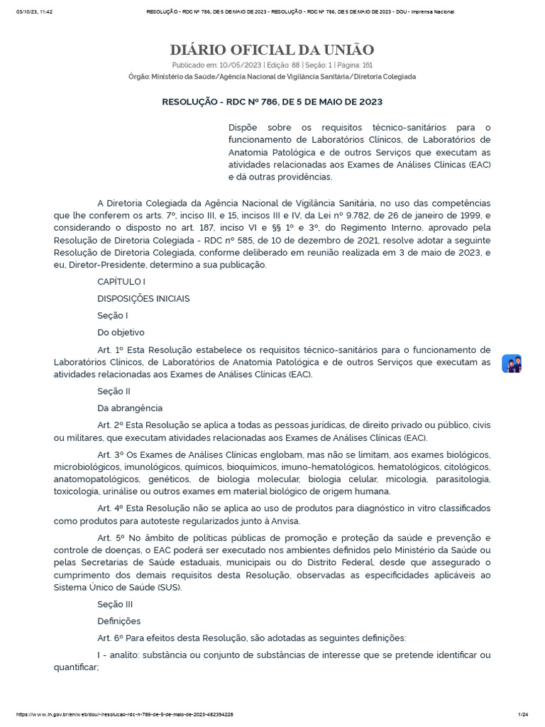 Requisitos para Laboratórios Clínicos RDC 786 | PDF | Qualidade (negócios) | Farmacêutico