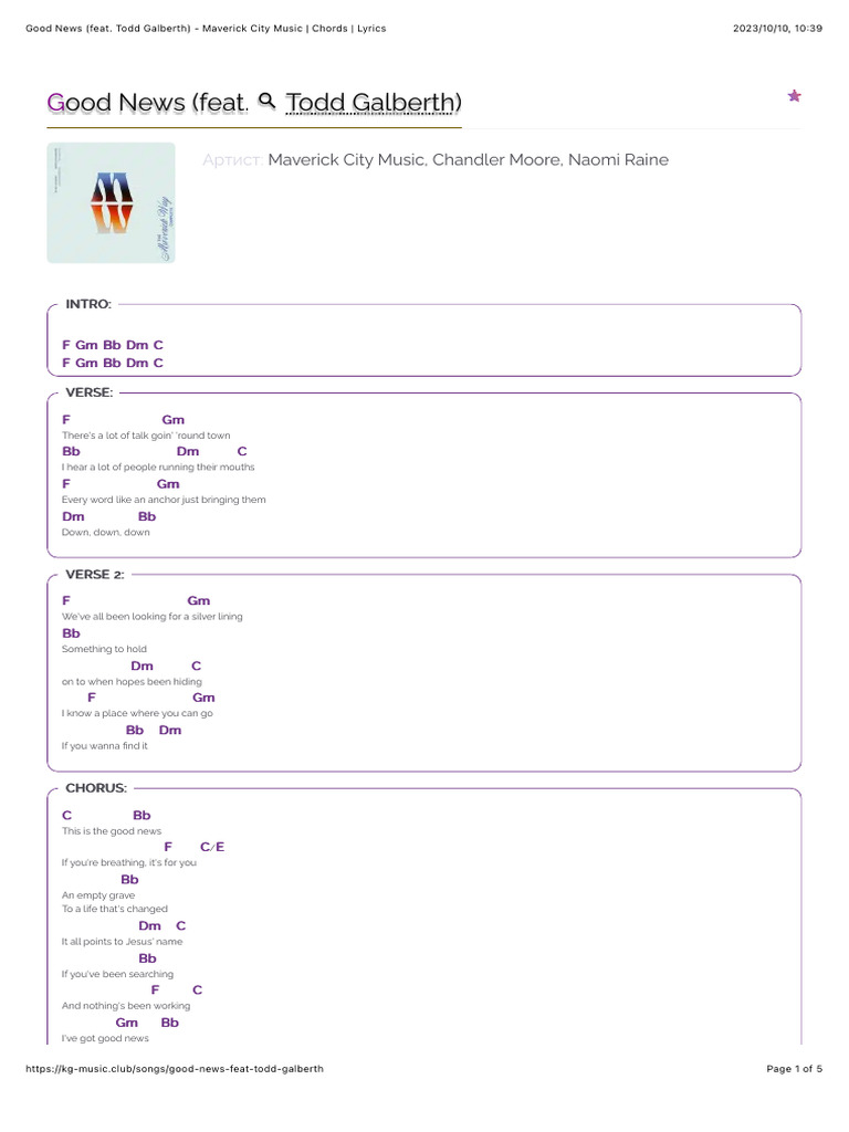Good News (Feat. Todd Galberth) - Maverick City Music - Chords - Lyrics ...