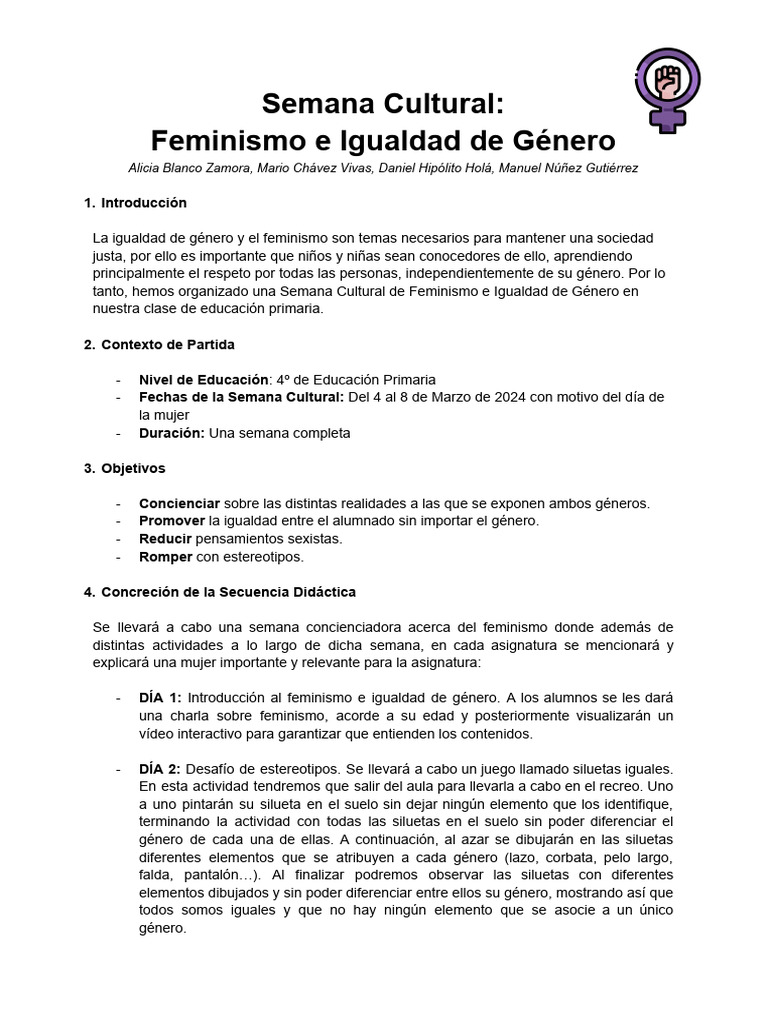 Semana Cultural de Igualdad de Género | PDF | Igualdad de género ...