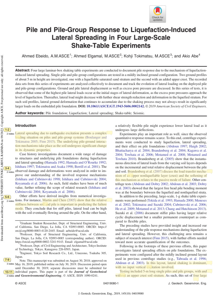 Ebeido 2019 Pile and Pile-Group Response To Liquefaction-Induced Lateral Spreading in Four Large ...