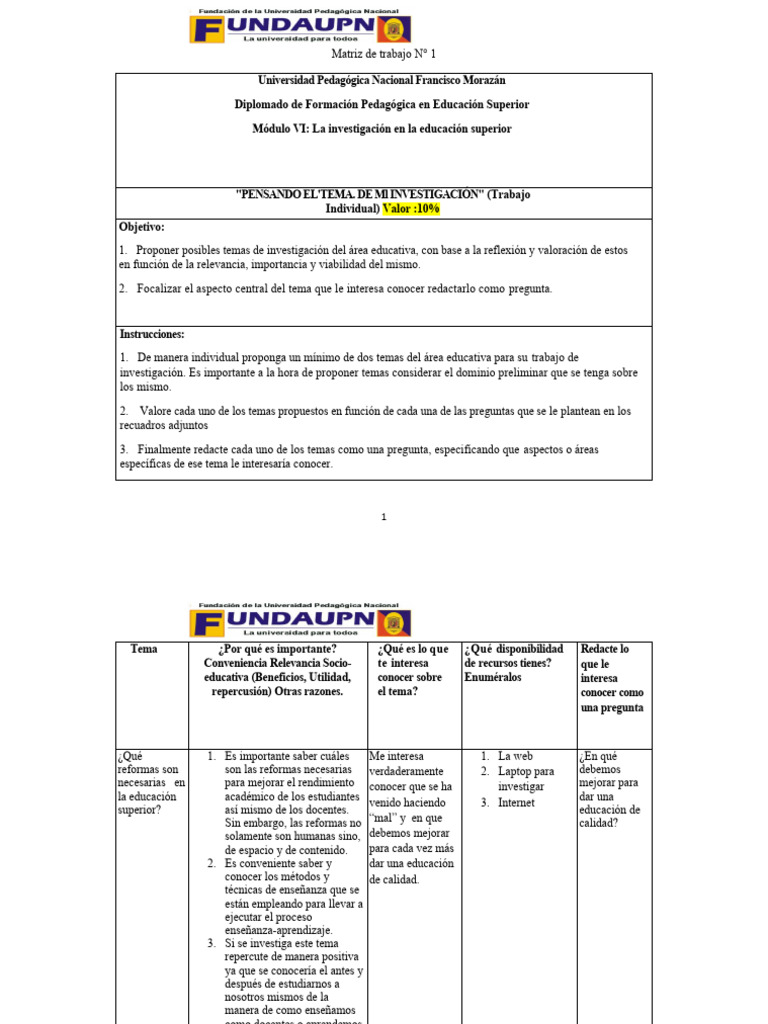 Matriz de Trabajo Proyecto de Investigación - BerthaJuarez | PDF ...