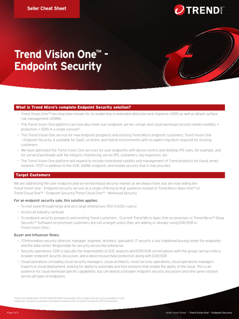 Vision One Endpoint Security - Seller Cheat Sheet | PDF | Cloud ...