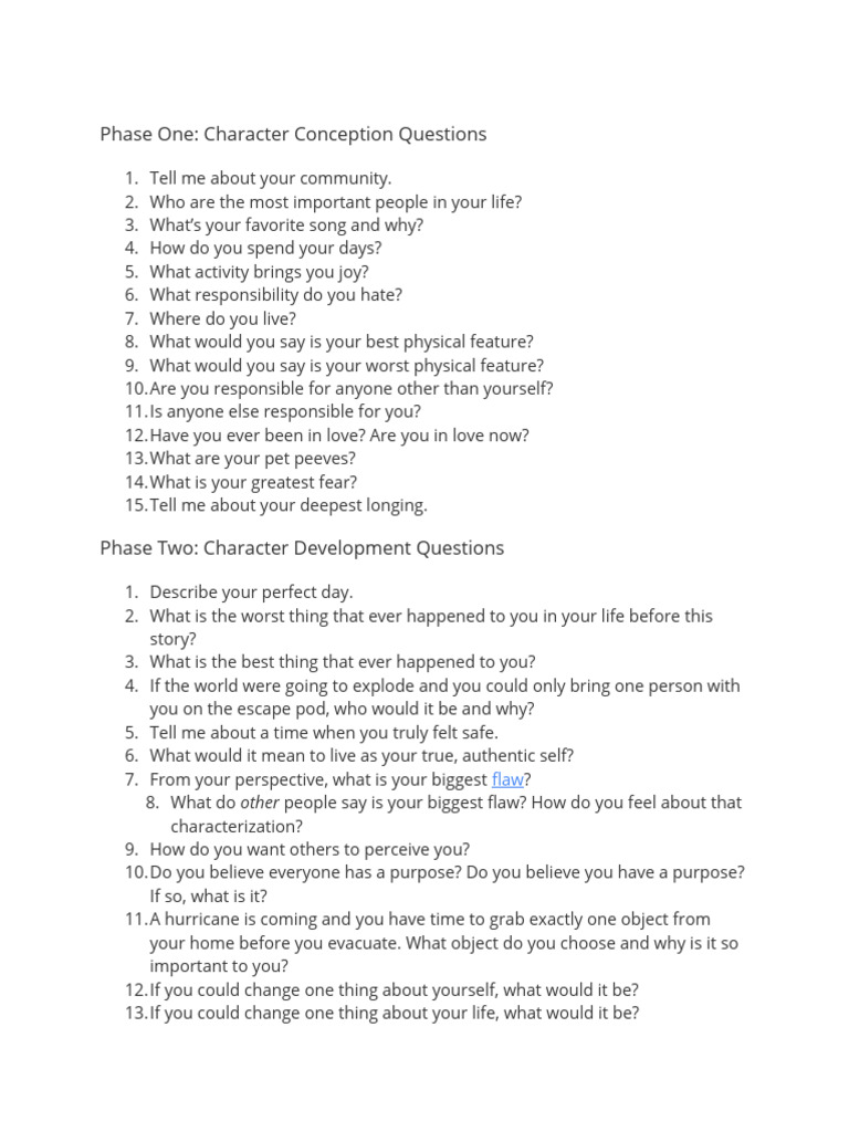 Character Questions | PDF | Experience