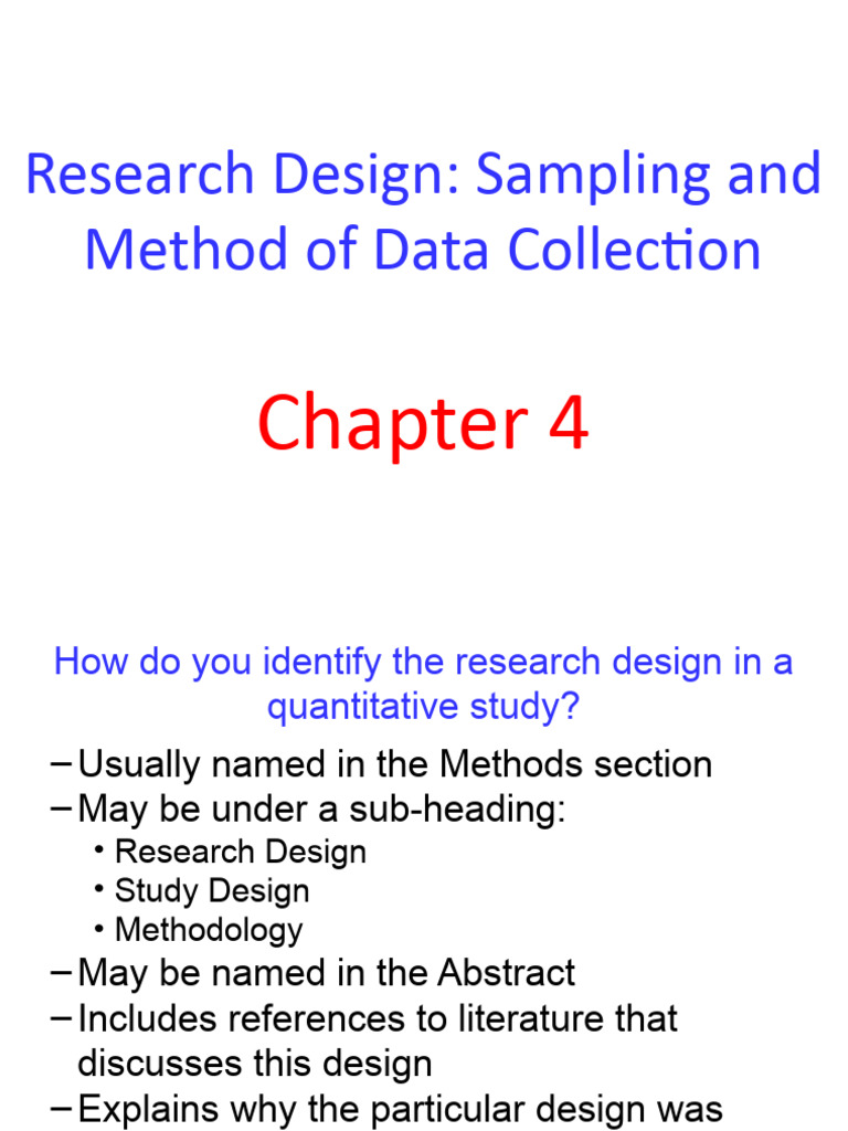 Chapter 4 Research Design Sampling and Data Collection | PDF | Sampling (Statistics) | Experiment