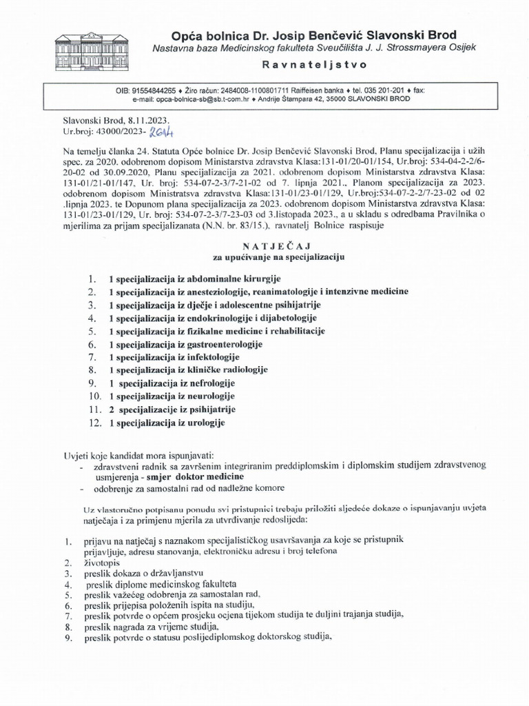 Natjecaj Specijalizacije 2023 | PDF