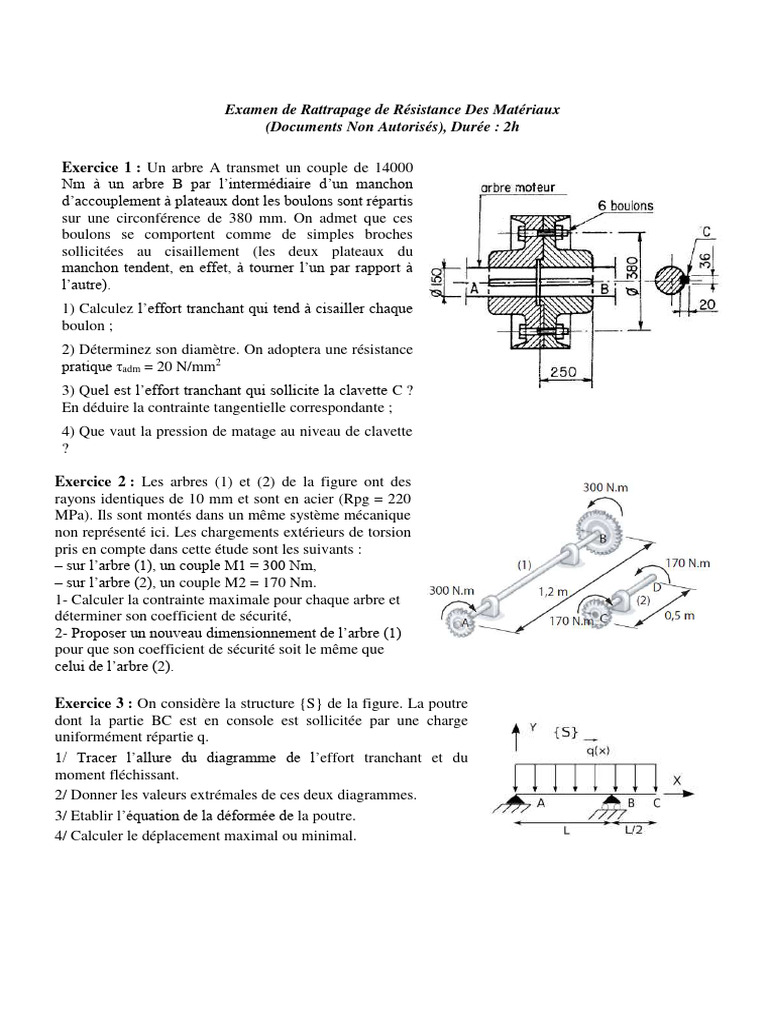 Examen de Rattrapage en Résistance des Matériaux | PDF | Résistance des ...