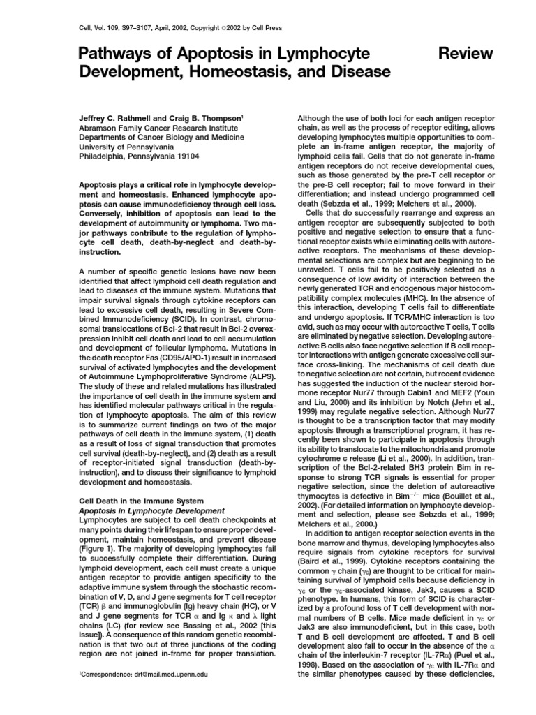 Pathways of Apoptosis in Lymphocyte Development, Homeostasis, and ...