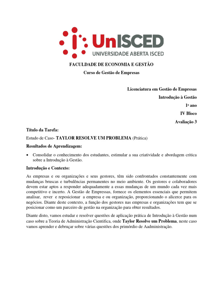 Avaliação 3 - Int. A Gestão - 1°Ano-IV Bloco | PDF | Citação | Informação