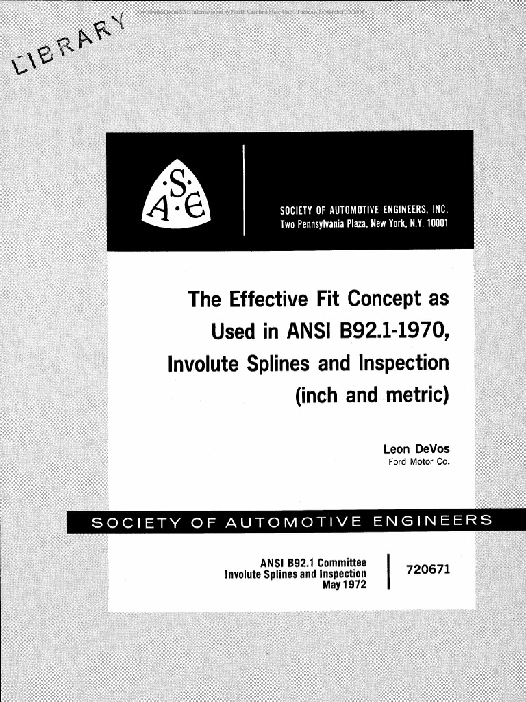 Effective Fit in ANSI B92.1-1970 Splines | PDF | Engineering Tolerance ...