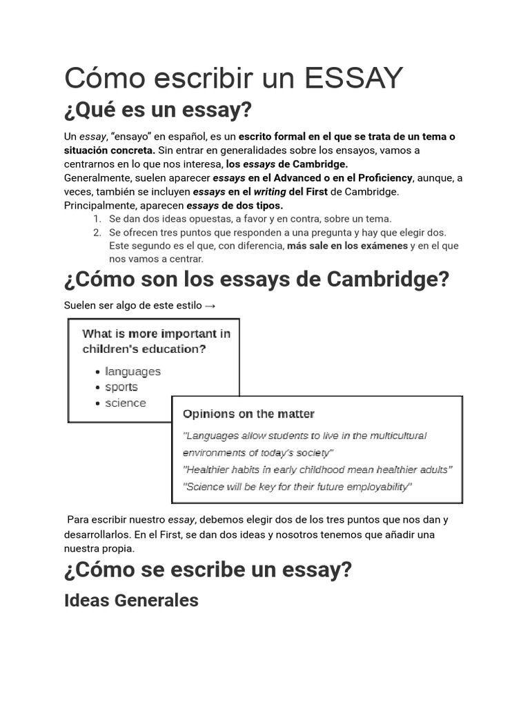 Guía para escribir un essay en inglés | PDF