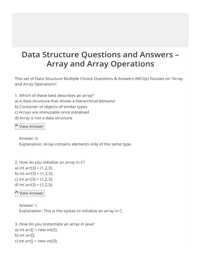 Array And Array Operations Questions And Answers Sanfoundry Pdf Class Computer