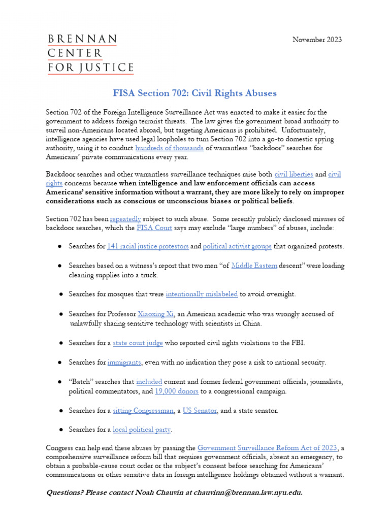 FISA Section 702: Domestic Surveillance Abuse | PDF | Foreign ...