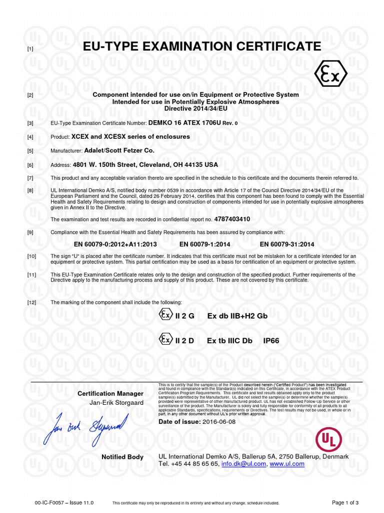 DEMKO 16 ATEX 1706U Rev 0 XCEX XCESX IIB H2 20 3591 | PDF | Electrical ...