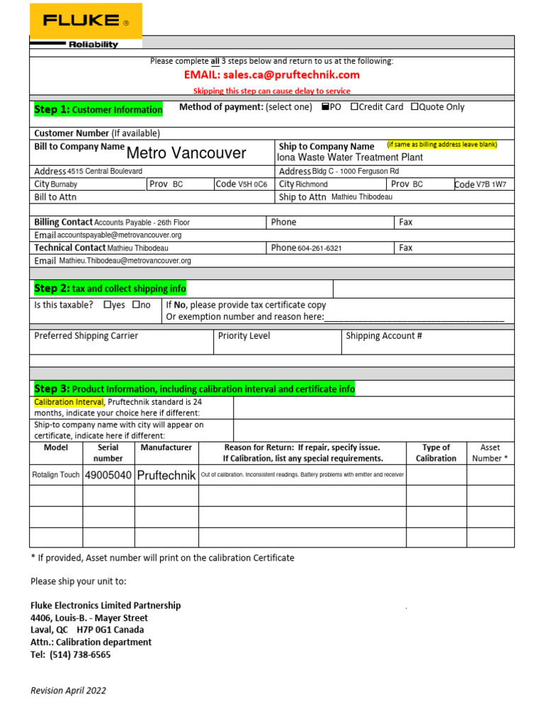 Fluke Electronics LP Canada - Service Form - Option1 | PDF | Payments ...