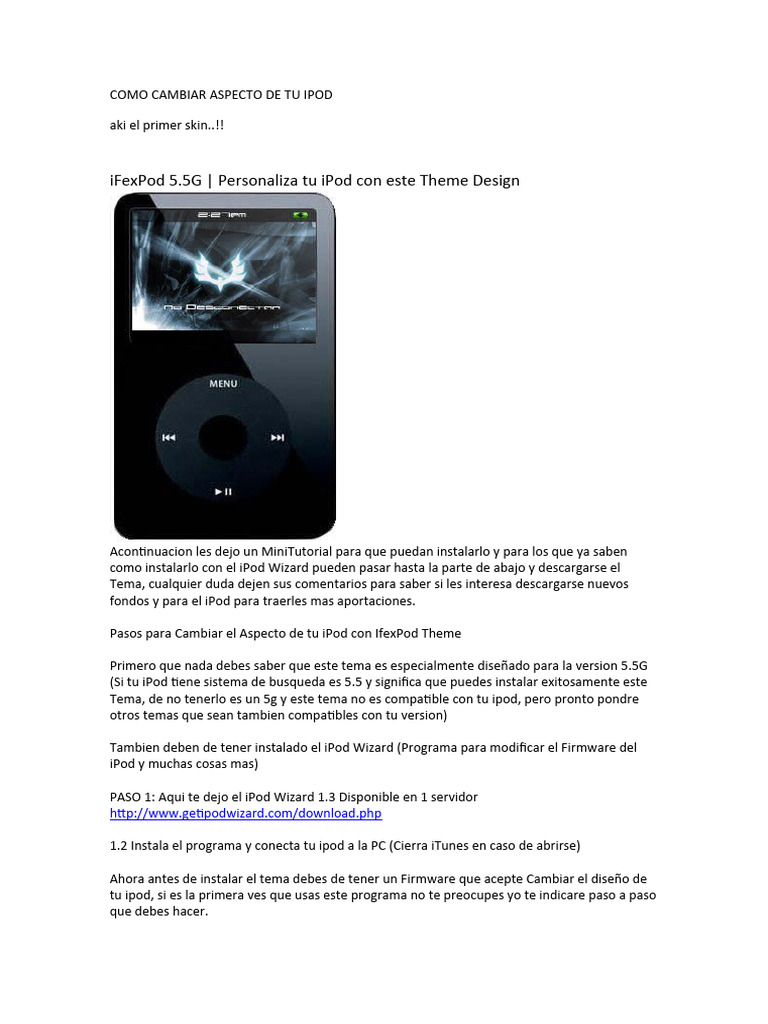Personaliza tu iPod con IfexPod Theme | PDF | Yo pod | Yo sintoniza