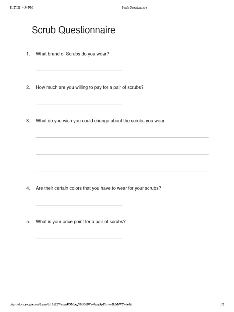 Scrub Questionnaire - Google Forms | PDF
