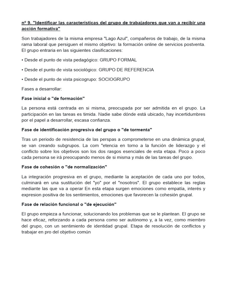 Nº 9. "Identificar Las Características Del Grupo de Trabajadores Que Van A Recibir Una Acción ...