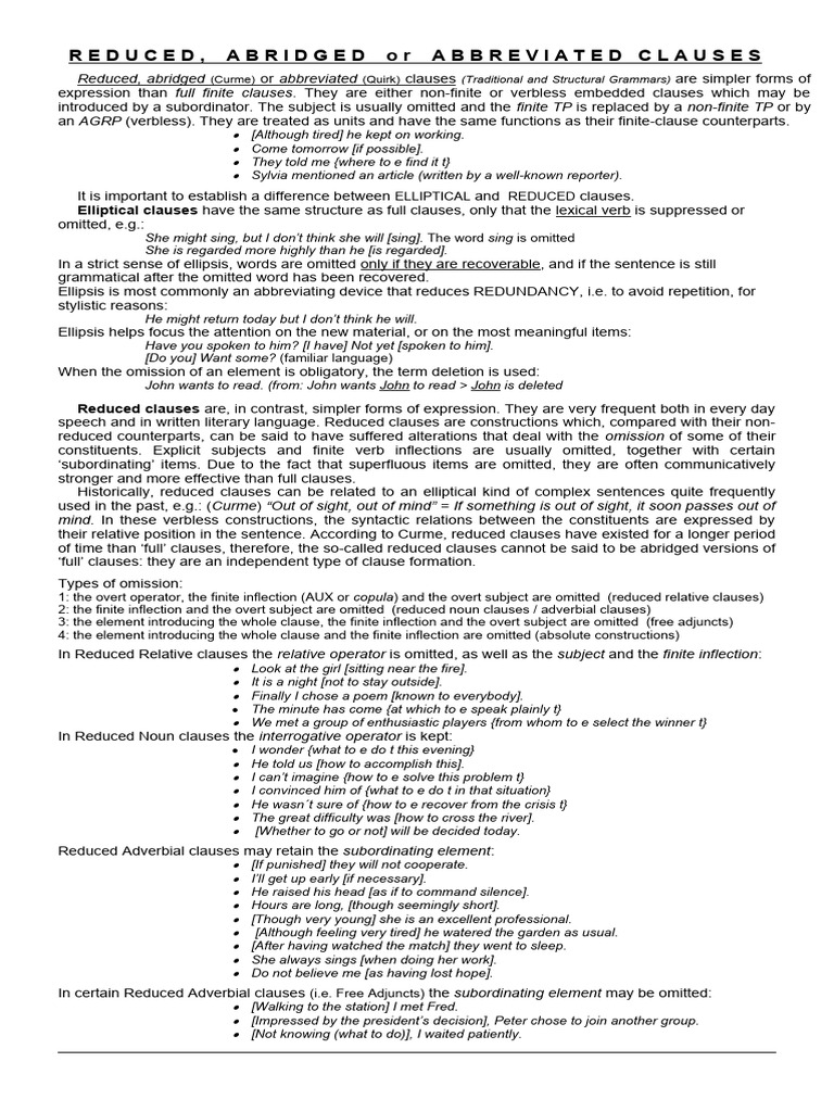 09 REDUCED Clauses | Download Free PDF | Clause | Subject (Grammar)
