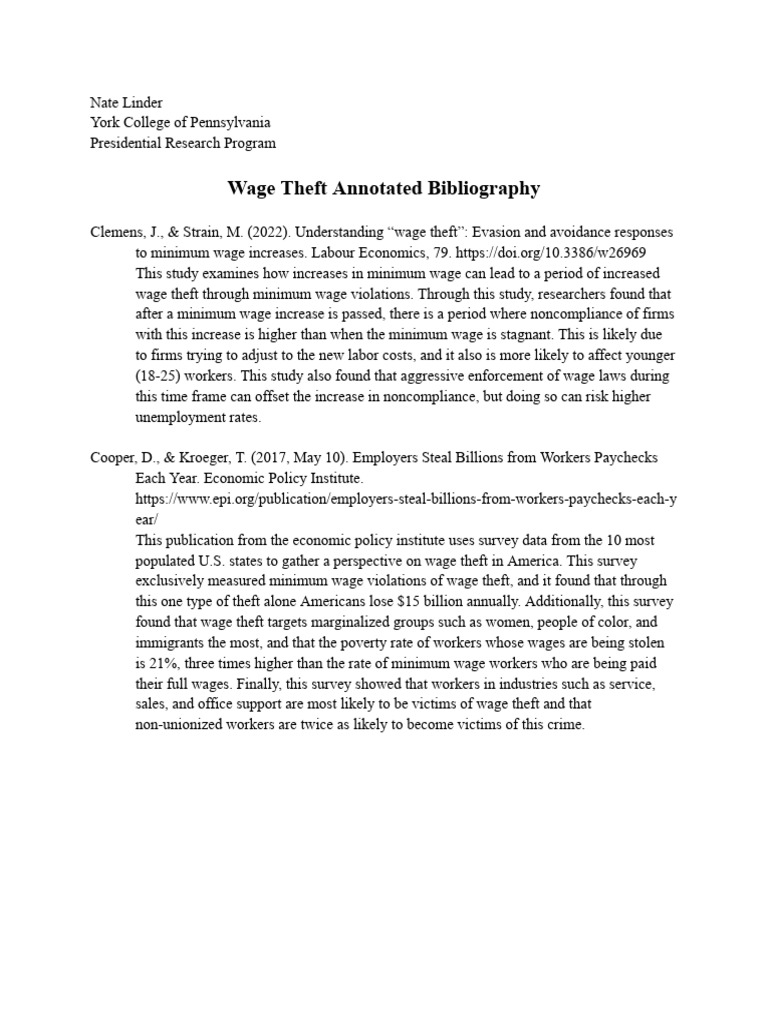 Annotated Bibliography 2 | PDF | Employment | Minimum Wage
