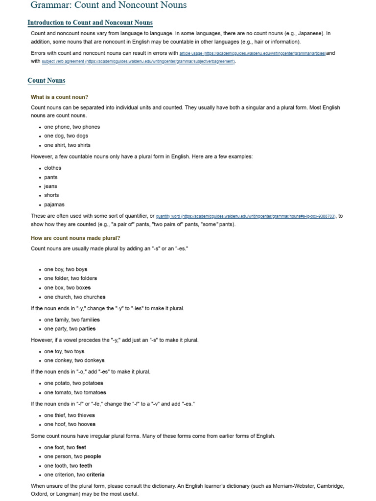 Count and Noncount Nouns | PDF | Noun | Plural