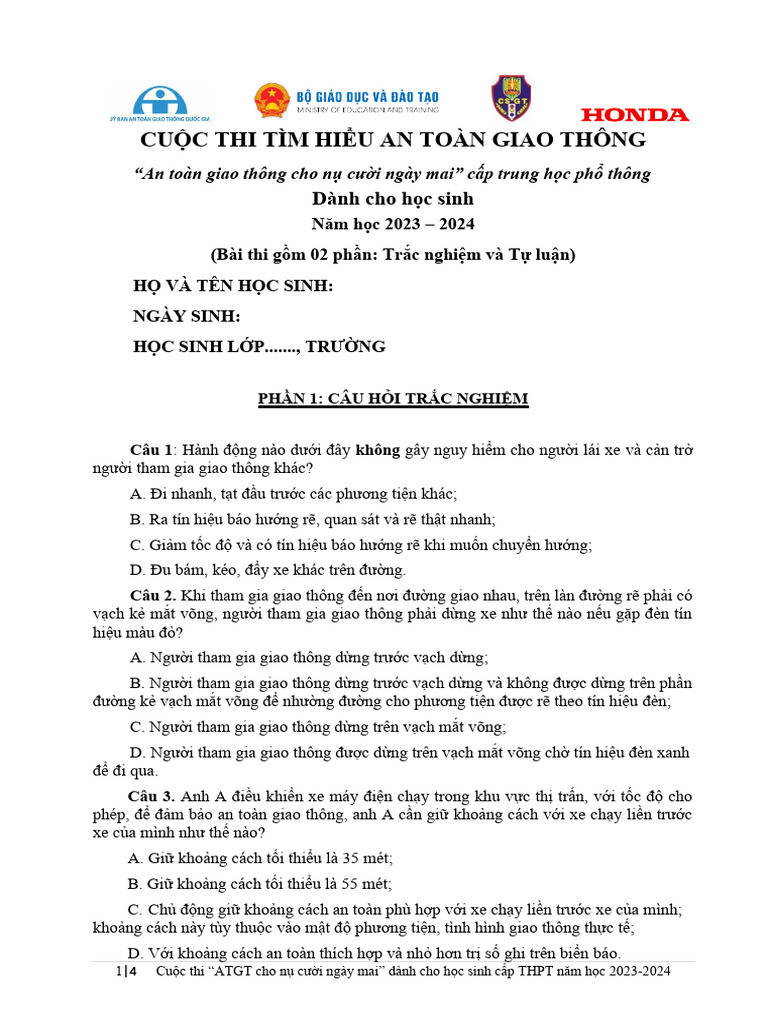 Đề HS THPT - 2023 2024 BC | PDF