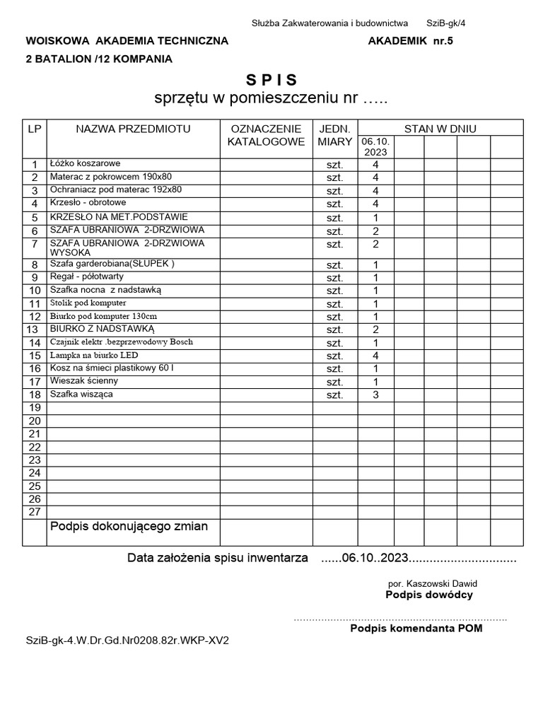 Spis W Pomieszczeniu | PDF
