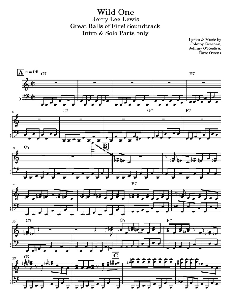 Wild One Solo Parts Jerry Lee Lewis | PDF | Culture Of The Southern ...