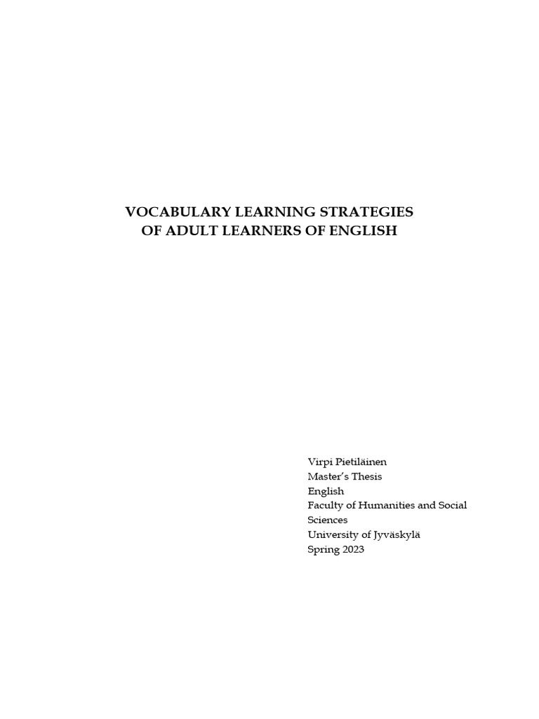 Vocabulary Learning Strategies of Adult Learners of English | PDF