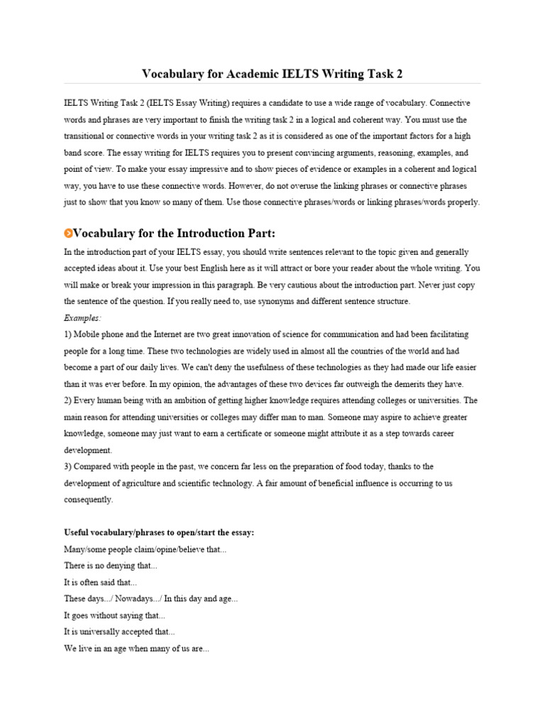 Vocabulary For Academic IELTS Writing Task 2 1 | PDF | Essays | Reason