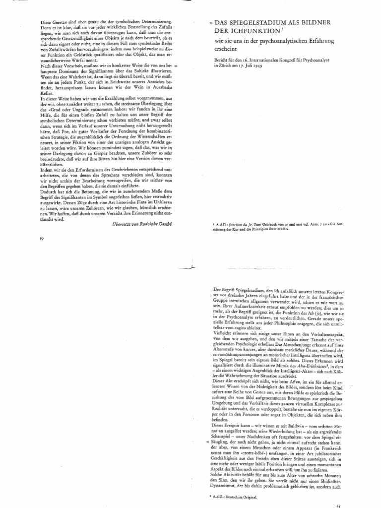Lacan - Spiegelstadium Als Bildner Der Ichfunktion | PDF