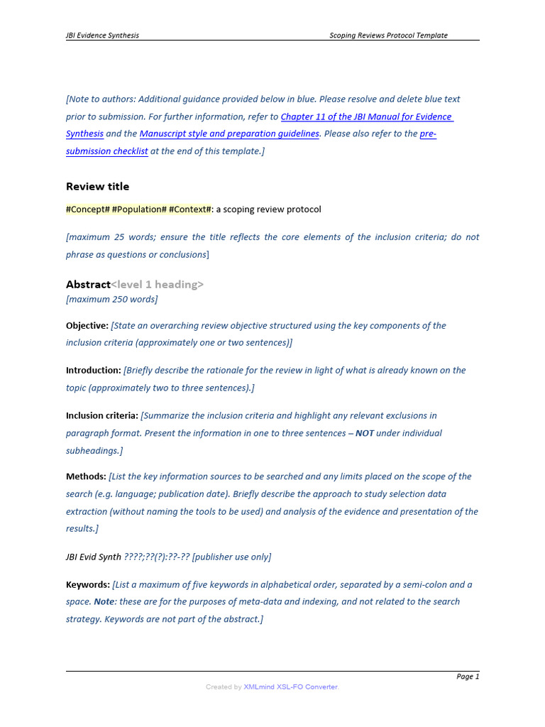 Jbi Scoping Review Template | PDF | Systematic Review | Information Science