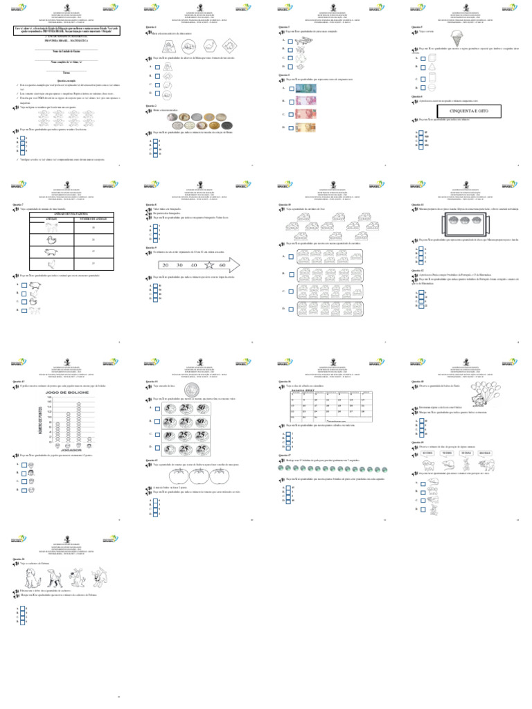 Provinha Brasil Matematica - 2 Ano | PDF | Brasil