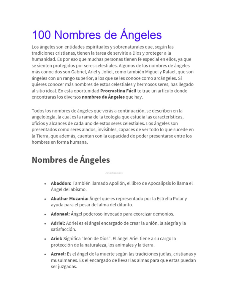 100 Nombres de Ángeles | PDF | Arcángel | Ángel