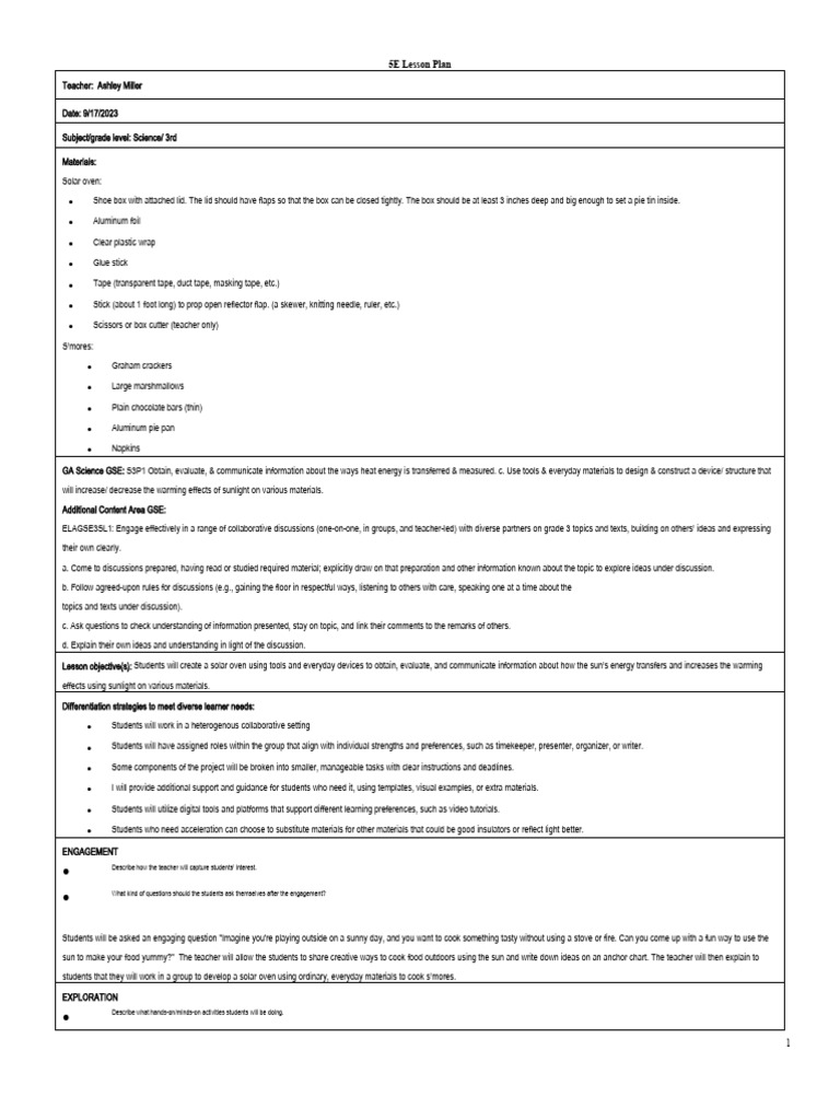 Ashley Miller Lesson Plan 5e Template f22 | PDF | Heat Transfer