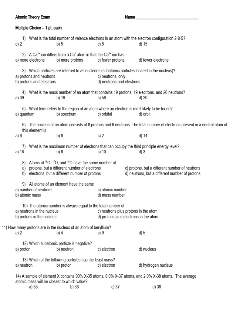 Practice Test - Atomic Theory | PDF | Atoms | Proton