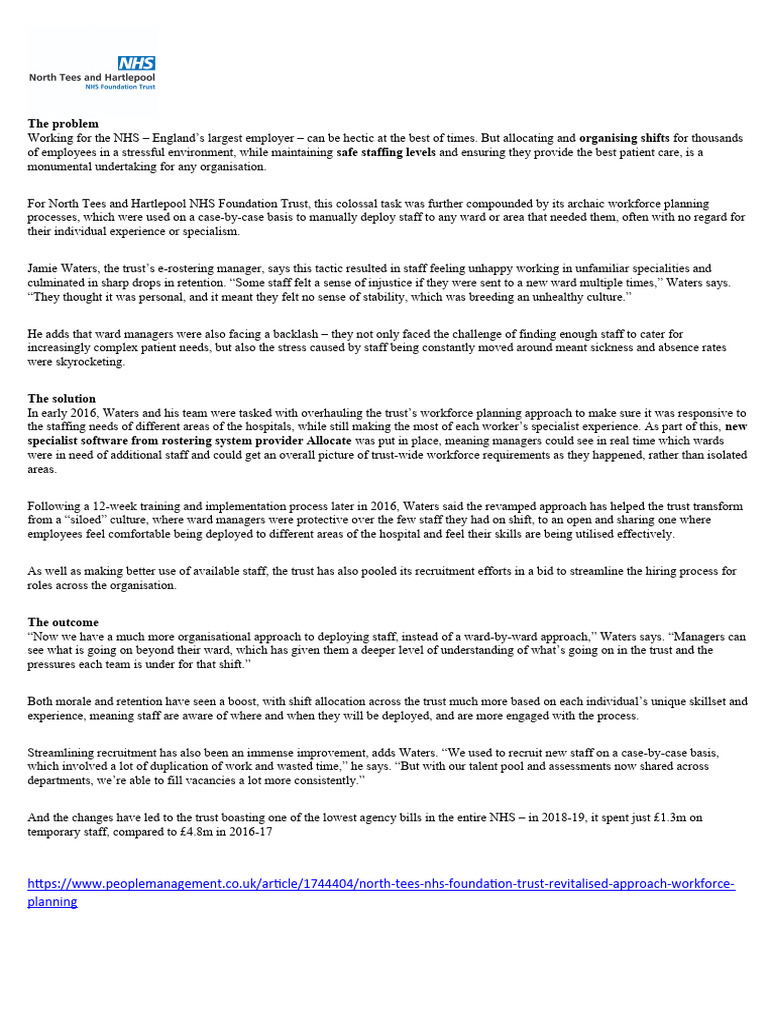 Week 3 HRP Case Study NHS | PDF | National Health Service | Recruitment