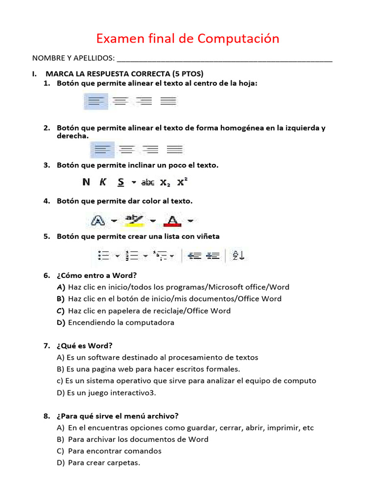 Examen Final de Computación | PDF | Microsoft Word | Microsoft Office