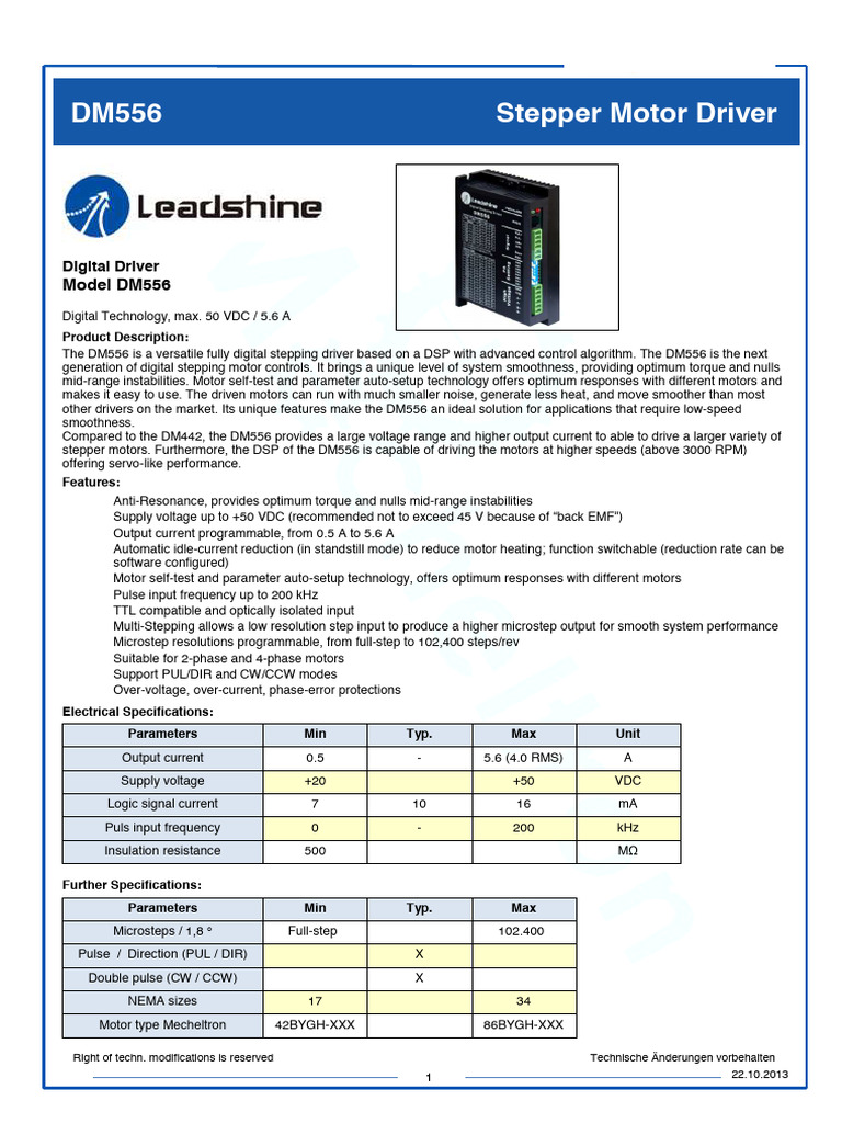 DM556 Stepper Driver Overview | PDF | Electric Motor | Equipment