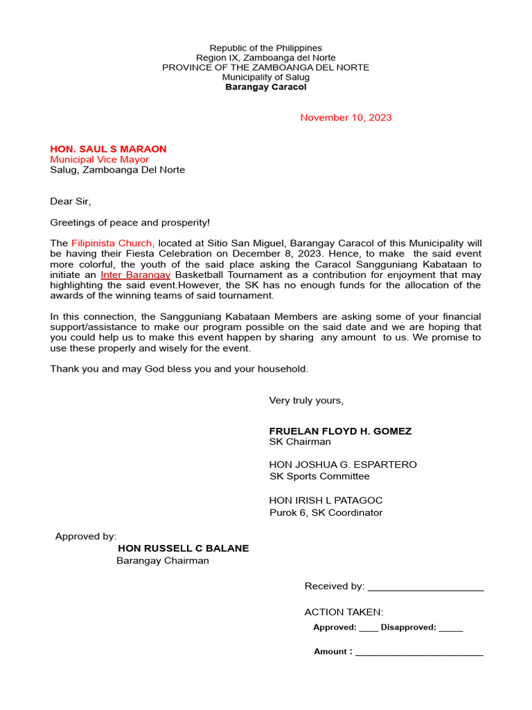 Solicitation Letter Sample | PDF | Philippines