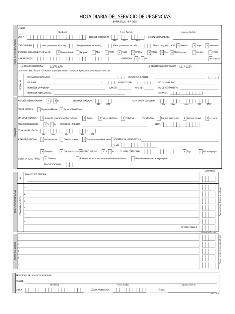 Formato - Urgencias - 2023 - CARTA | PDF | Especialidades Medicas ...