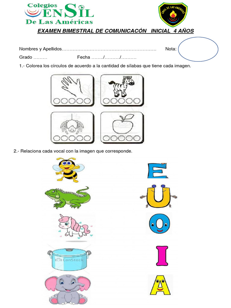 EXAMEN DE COMUNICACIÓN - II BIMESTRE 4 Años | PDF