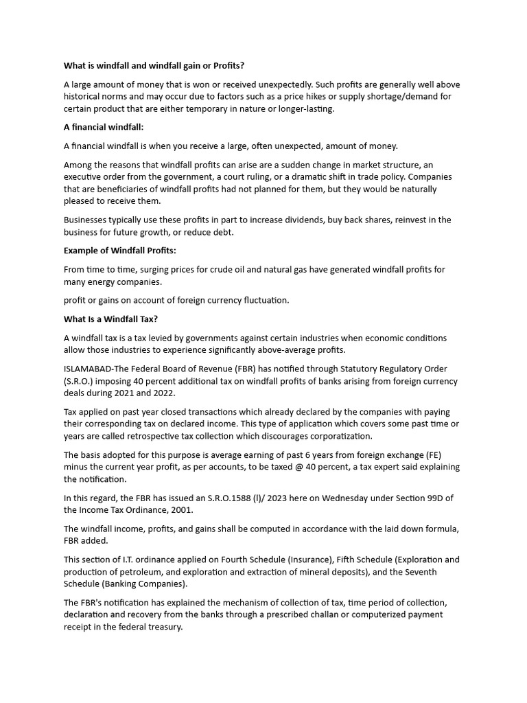 What Is Windfall Gain or Profits and Windfall Tax | PDF | Taxes ...