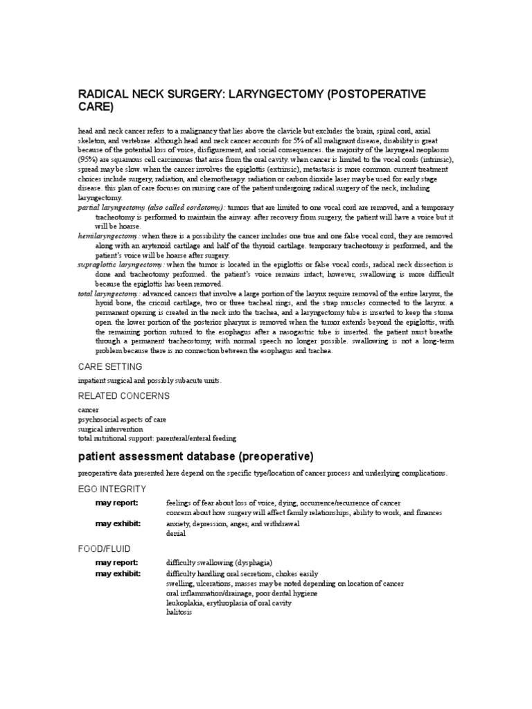 Radical Neck Surgery - Laryngectomy | PDF | Larynx | Head And Neck Cancer