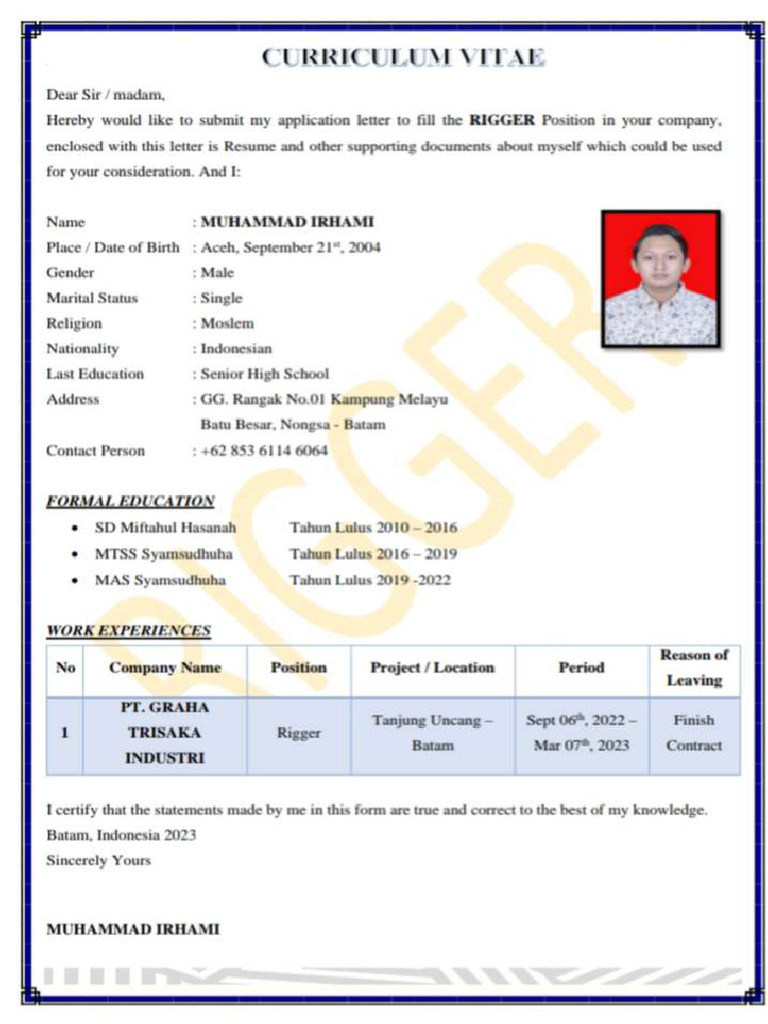 CV MUHAMMAD IRHAMI - Compressed | PDF