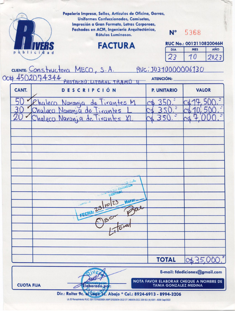 Factura y Orden de Compra de Uniformes | PDF | Factura | Documentos ...