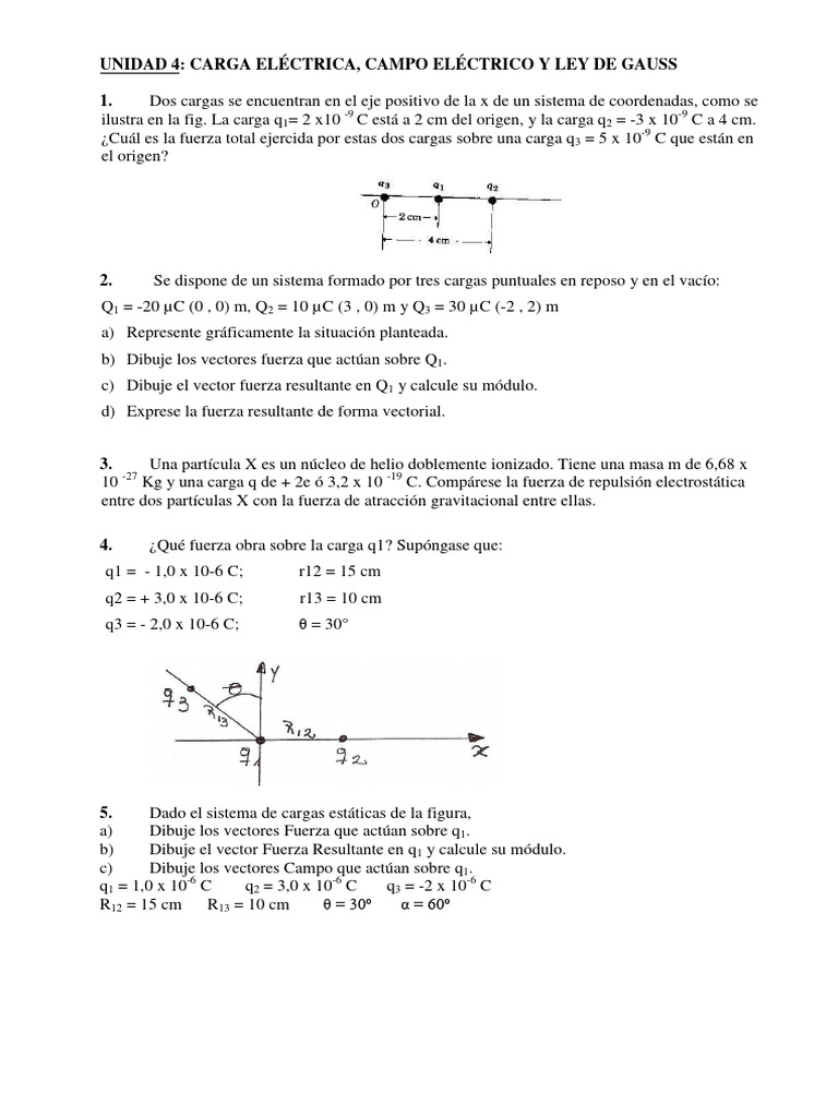 UNIDAD 4 - Carga Eléctrica, Campo Eléctrico y Ley de Gauss | PDF | Fuerza | Vector Euclidiano