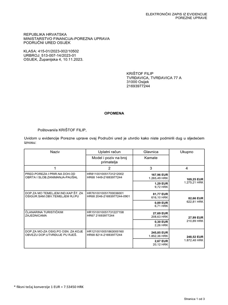 Opomena 21693977244 10112023 | PDF