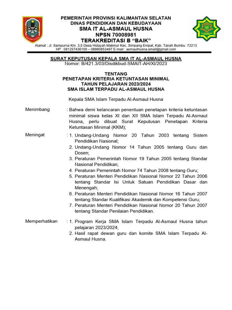 SK KKM Sma 2023-2024 | PDF