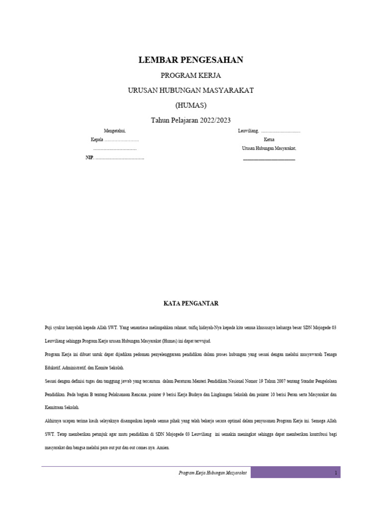 Draf Program Kerja Humas | PDF